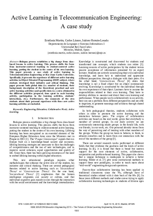 (PDF) Active learning in Telecommunication Engineering: A case study