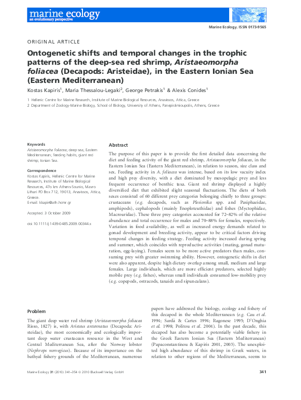 (PDF) Ontogenetic shifts and temporal changes in the trophic patterns ...
