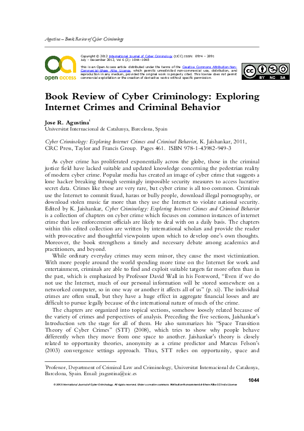 (PDF) Cyber Criminology: Exploring Internet Crimes and Criminal Behavior