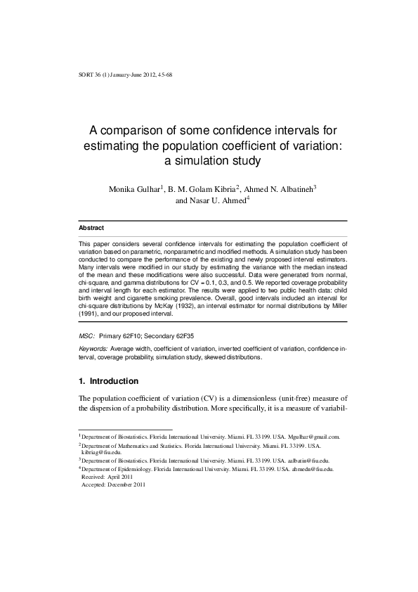 (PDF) A comparison of some confidence intervals for estimating the population coefficient of ...