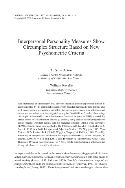 (PDF) Interpersonal Personality Measures Show Circumplex Structure ...