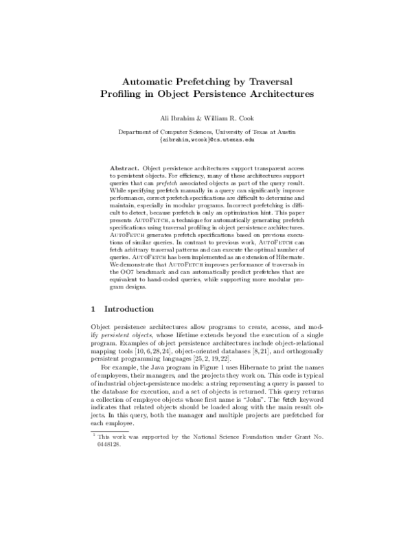 Pdf Automatic Prefetching By Traversal Profiling In Object Persistence