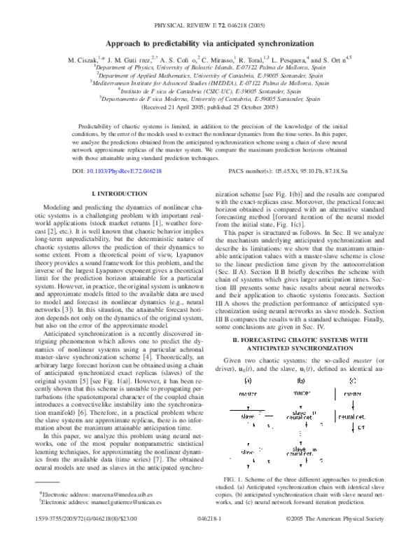 (PDF) Approach to predictability via anticipated synchronization