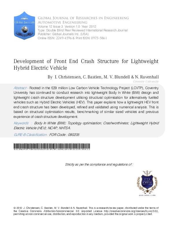 (PDF) Development of Front End Crash Structure for Lightweight Hybrid ...