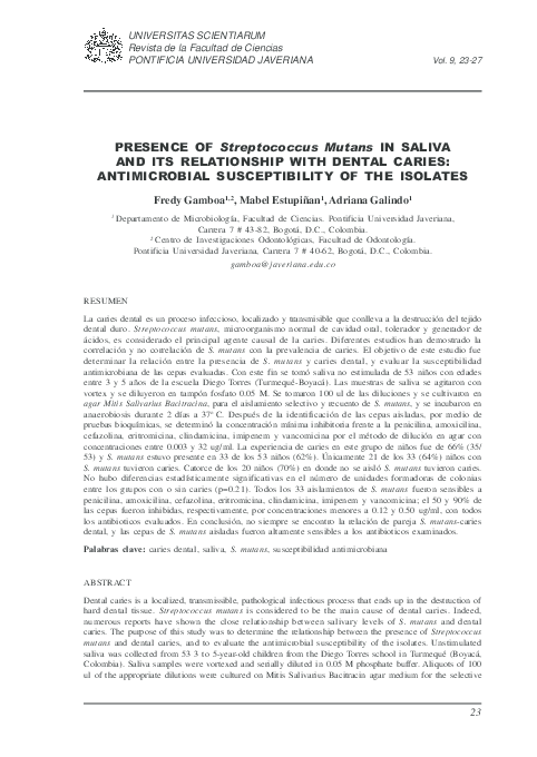 (PDF) PRESENCE OF Streptococcus Mutans IN SALIVA AND ITS RELATIONSHIP ...