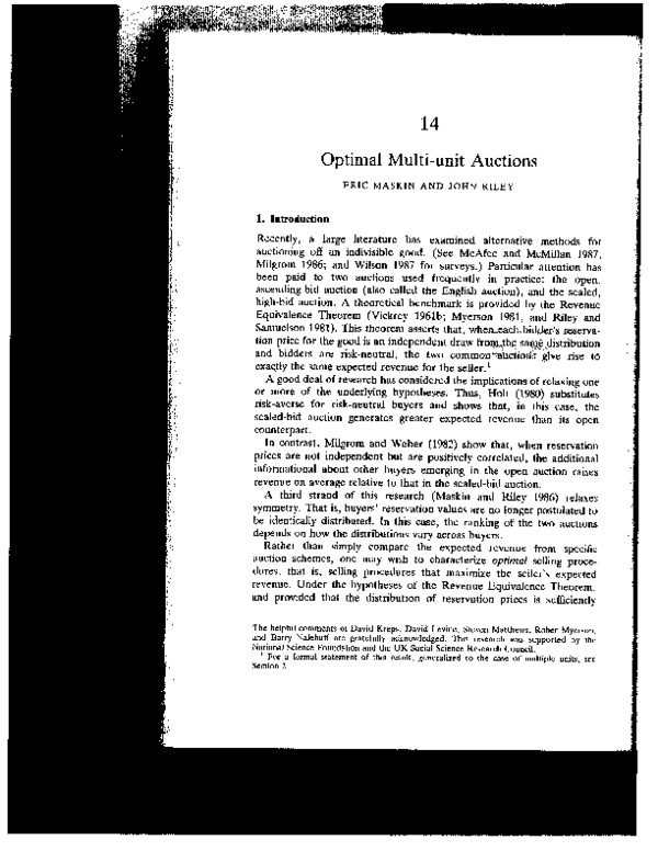 (PDF) Optimal Multi-Unit Auctions