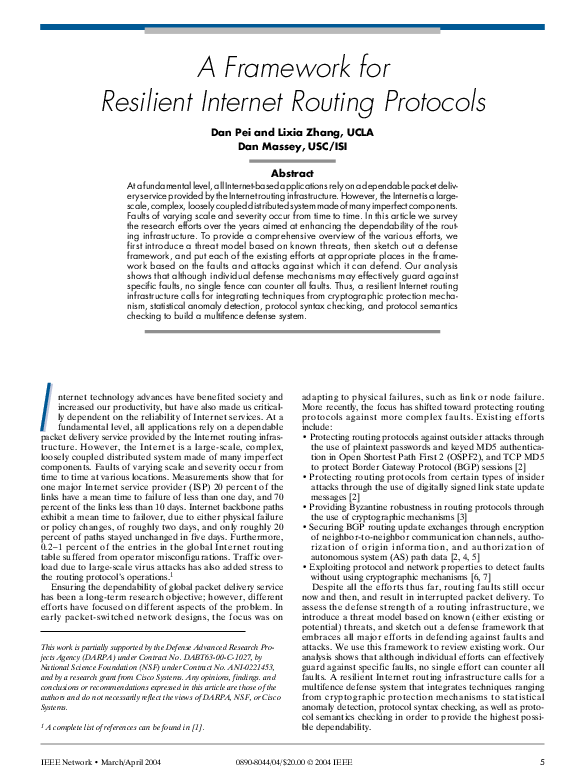 Pdf A Framework For Resilient Internet Routing Protocols