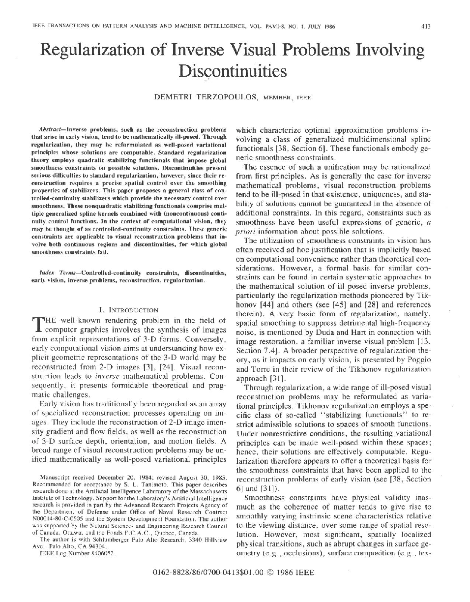 (PDF) Regularization of inverse visual problems involving discontinuities
