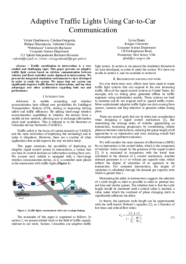 (PDF) Adaptive Traffic Lights using Car-to-Car Communication.