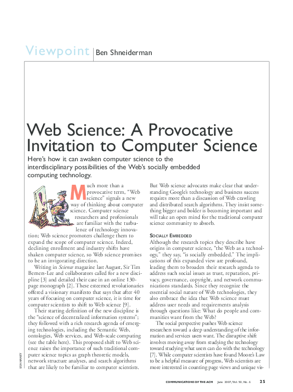 (PDF) Web Science: A Provocative Invitation to Computer Science
