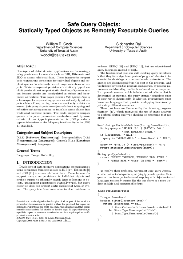 (PDF) Safe Query Objects: Statically Typed Objects as Remotely ...