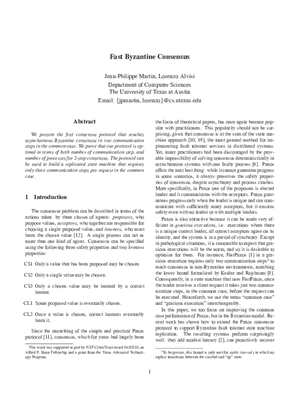 (PDF) Fast Byzantine Consensus