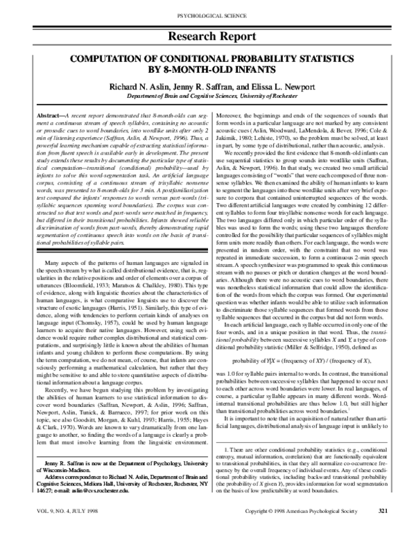 (PDF) Statistical Learning by 8-Month-old Infants Computations of ...