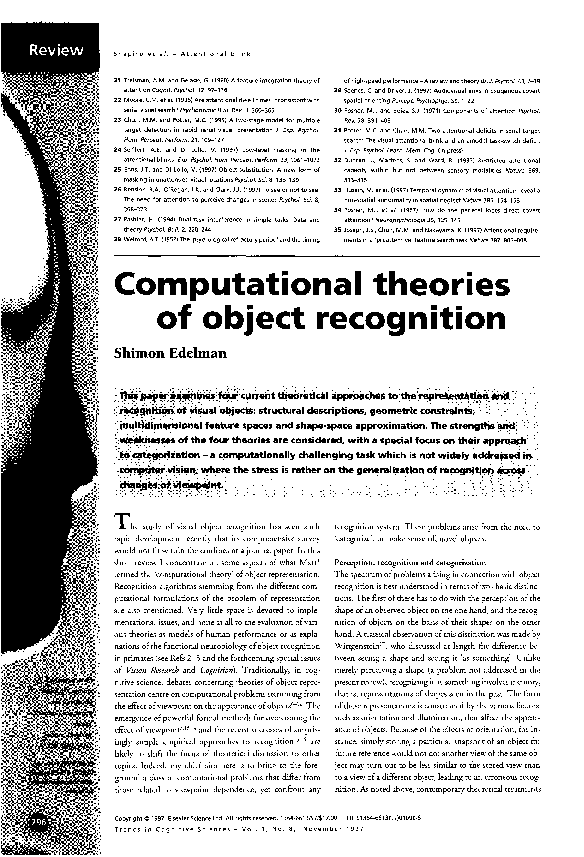 Pdf Computational Theories Of Object Recognition