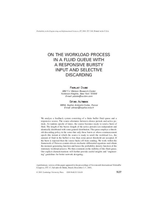 (PDF) On the workload process in a fluid queue with bursty input and selective discarding