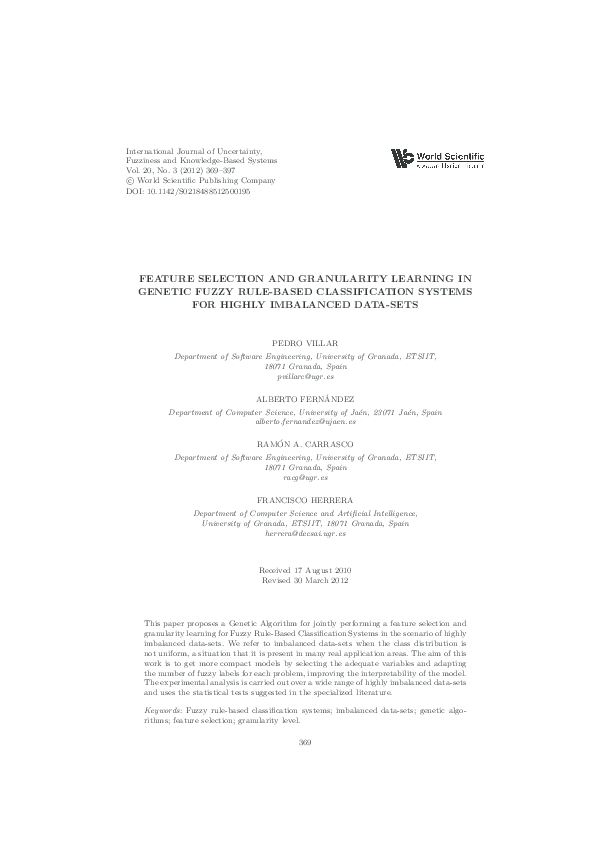 Pdf Feature Selection And Granularity Learning In Genetic Fuzzy Rule Based Classification