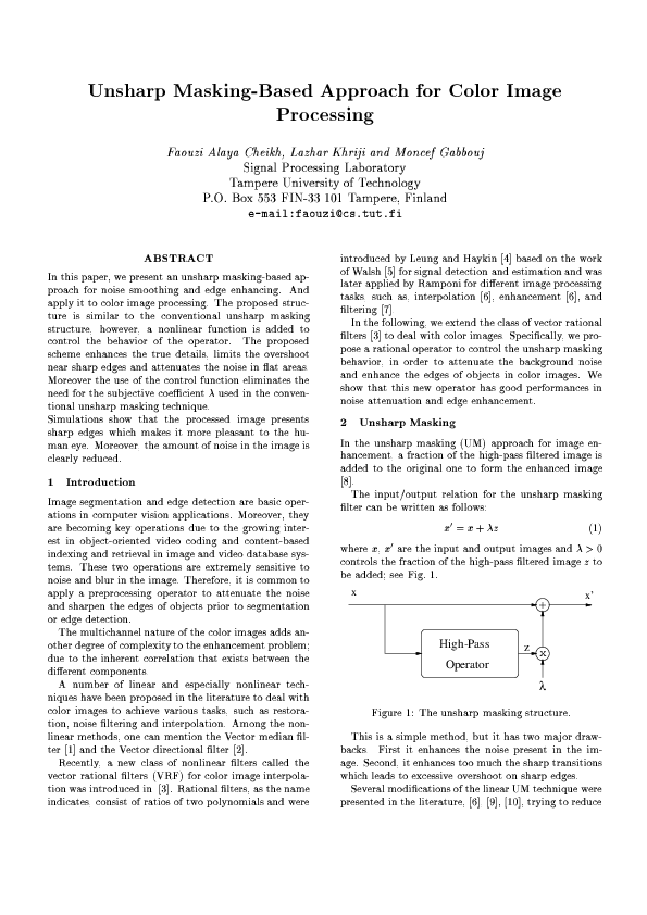 (PDF) Unsharp masking-based approach for color image processing