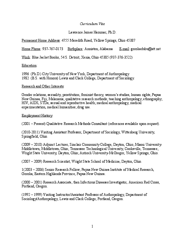 Curriculum Vita: Lawrence Hammar