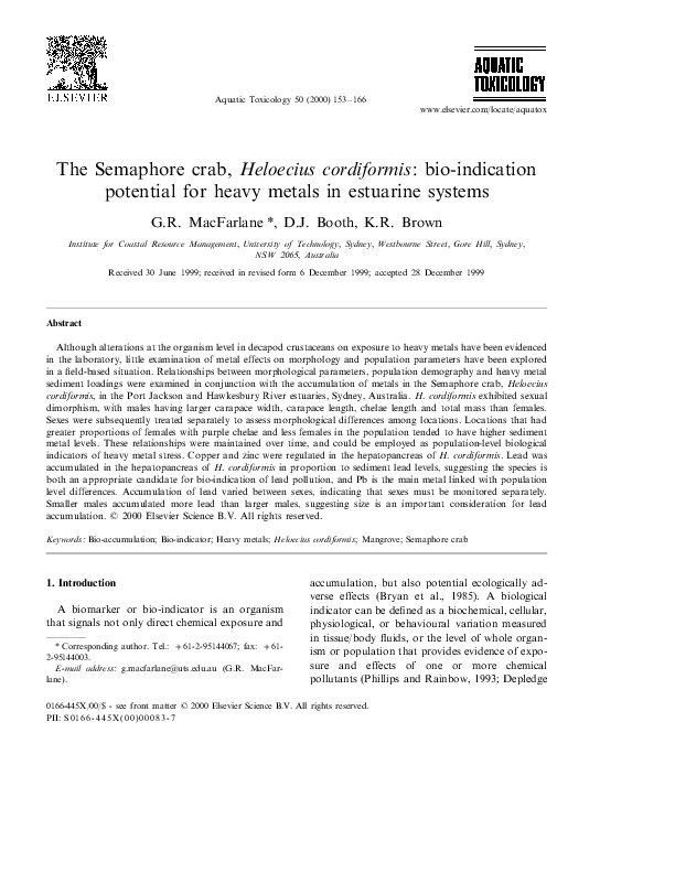 (PDF) The Semaphore crab, Heloecius cordiformis: bio-indication ...