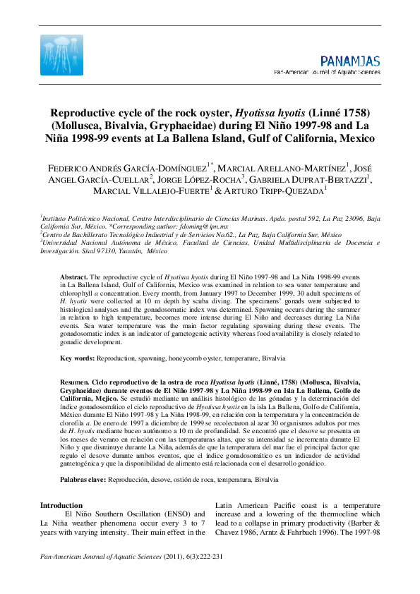 (PDF) Reproductive cycle of the rock oyster, Hyotissa hyotis (Linné ...