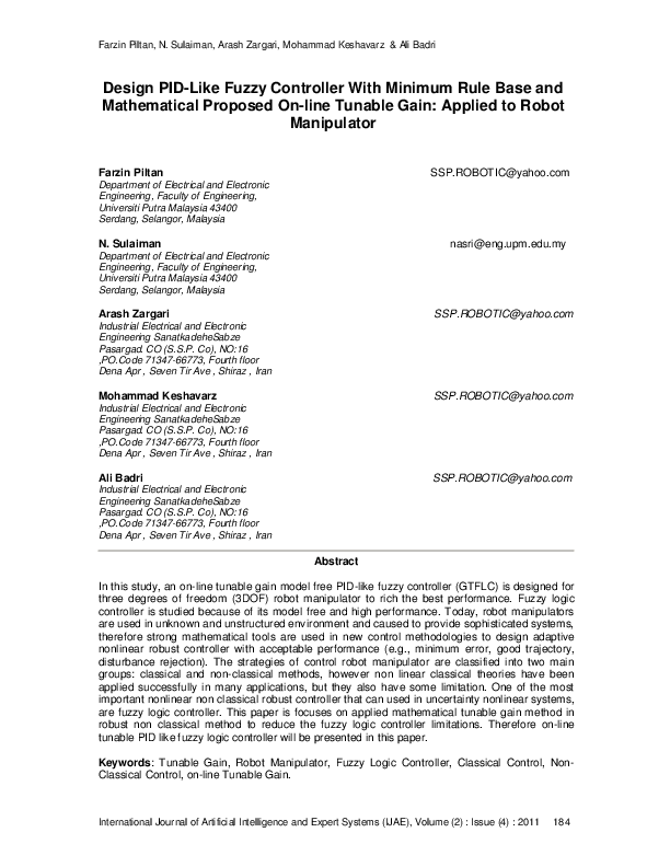 (PDF) Tunable Gain Fuzzy Controller for Robot Manipulators
