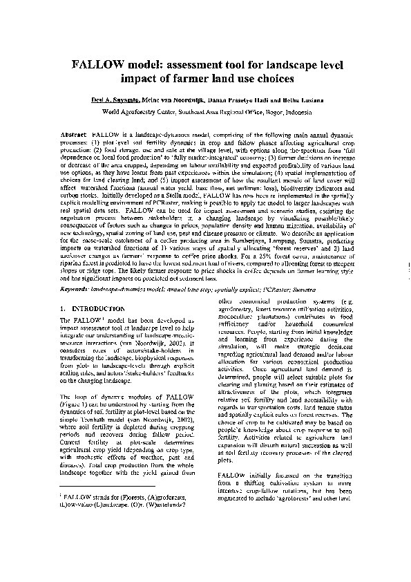 (PDF) FALLOW model: assessment tool for landscape level impact of ...