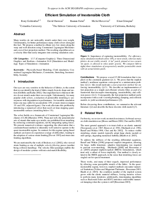 (PDF) Efficient simulation of inextensible cloth
