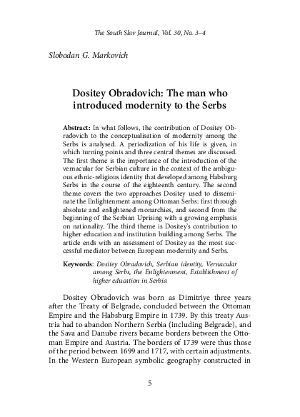 (PDF) Dositey Obradovich: The Man who introduced Modernity to the Serbs