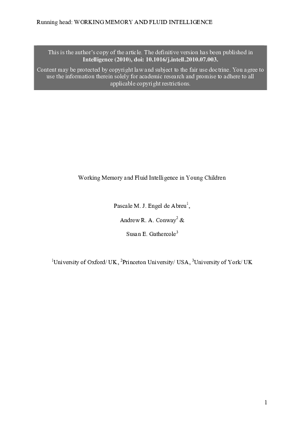 (PDF) Working memory and fluid intelligence in young children