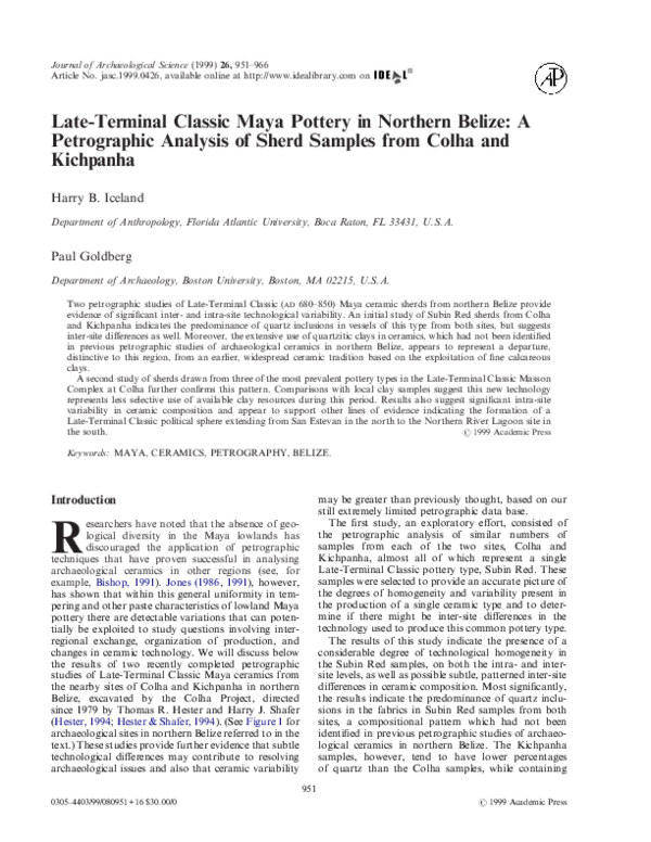 Late-Terminal classic Maya pottery in Northern Belize: A petrographic ...