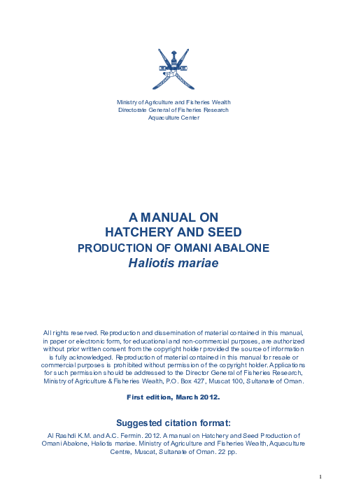 (PDF) A manual on Hatchery and Seed Production of Omani abalone ...