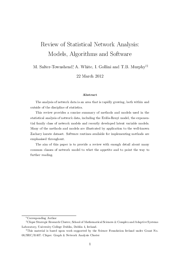 (PDF) Review of statistical network analysis: models, algorithms, and ...