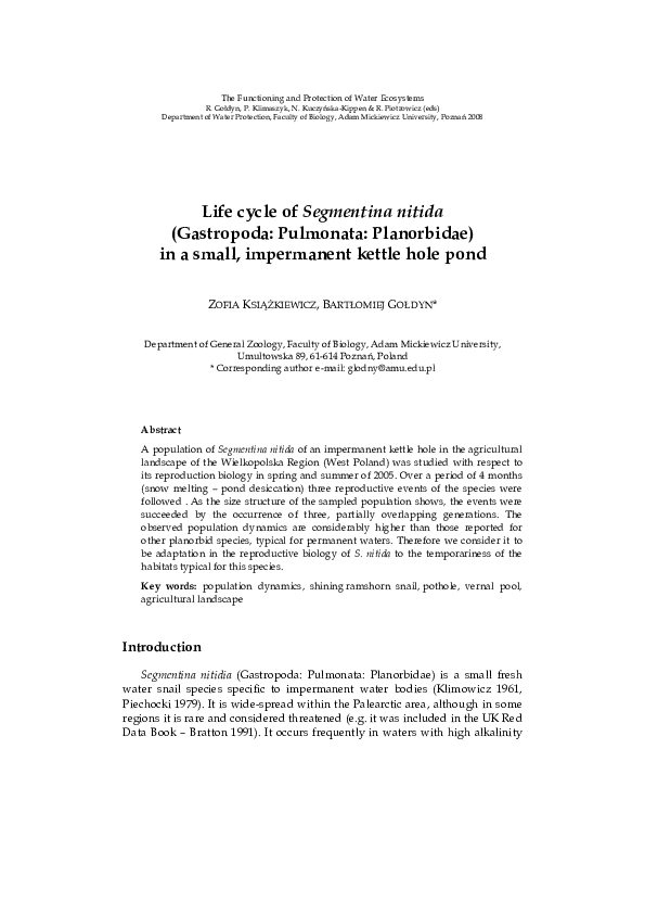 (PDF) Life cycle of Segmentina nitida (Gastropoda: Pulmonata ...