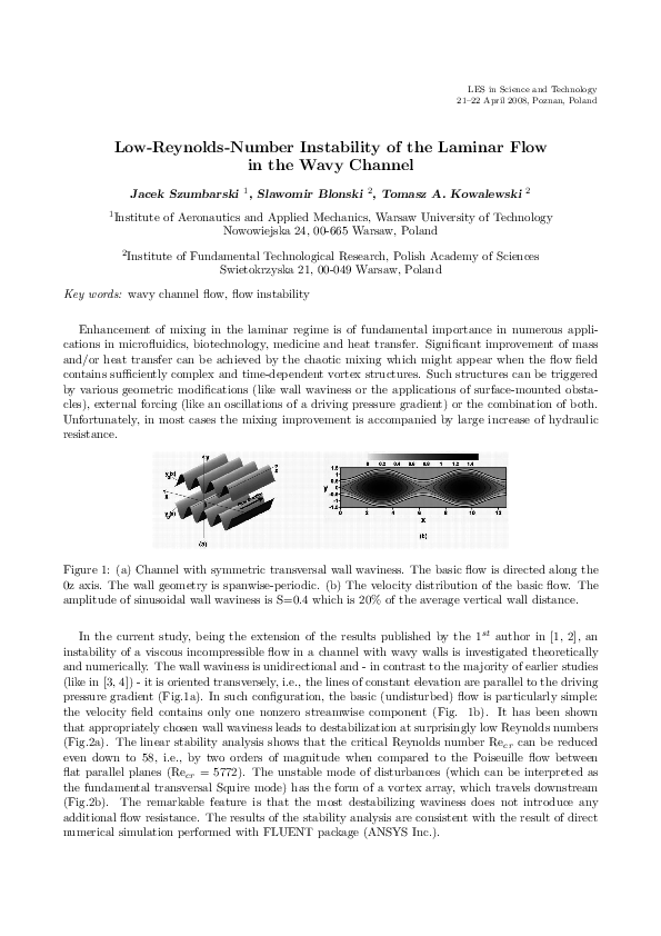 (PDF) Low-Reynolds-Number Instability of the Laminar Flow in the Wavy Channel