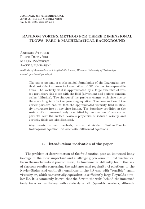 Pdf 3d Viscous Flow Simulation Via Random Vortex Method