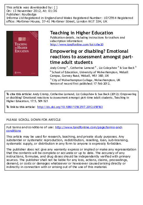 (PDF) Empowering or disabling? Emotional reactions to assessment ...