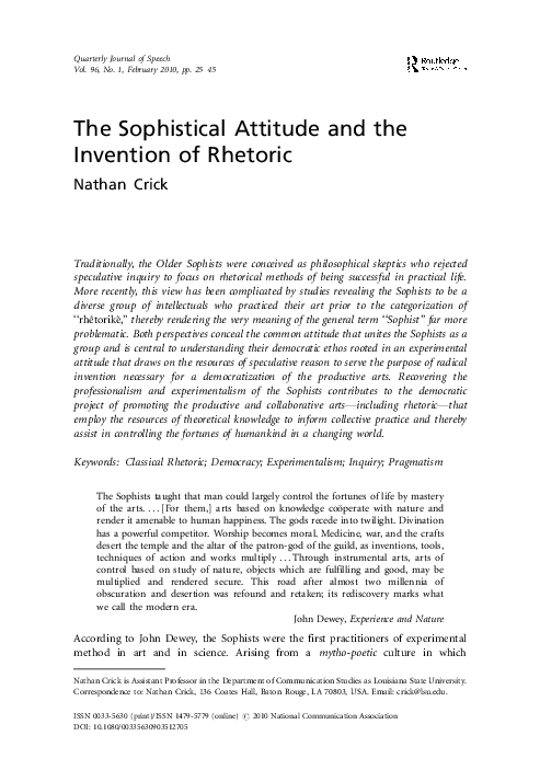 (PDF) The Sophistical Attitude and the Invention of Rhetoric