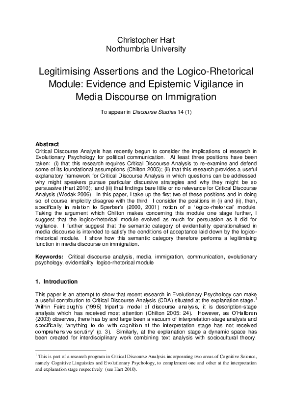 (PDF) Evolutionary Psychology in Media Discourse on Immigration