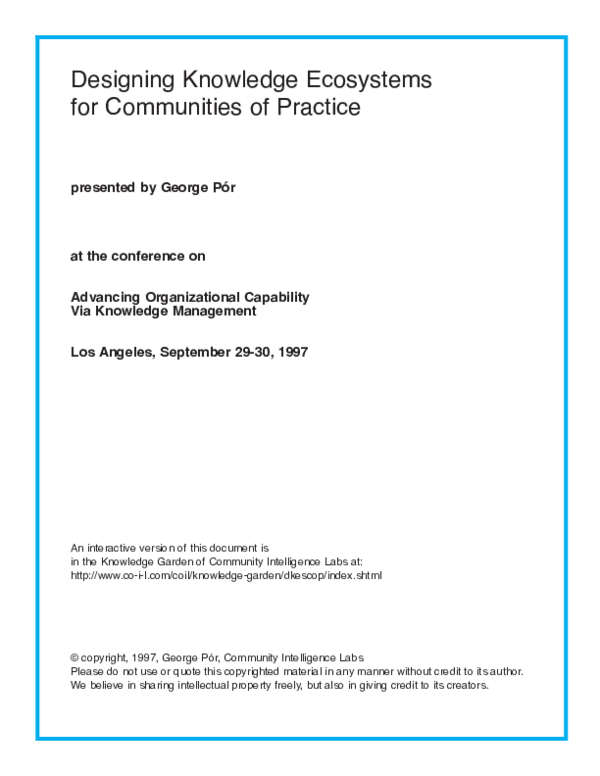 (PDF) Designing Knowledge Ecosystems for Communities of Practice