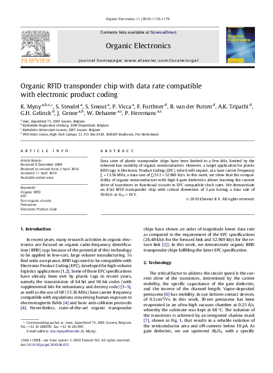 (PDF) Organic RFID transponder chip with data rate compatible with ...