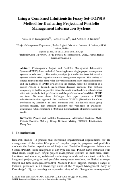 Pdf Using A Combined Intuitionistic Fuzzy Set Topsis Method For