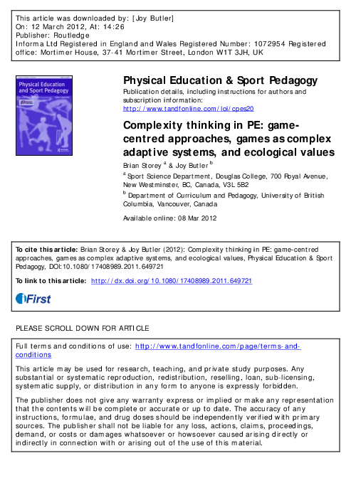 (PDF) Complexity thinking in PE: gamecentred approaches, games as ...