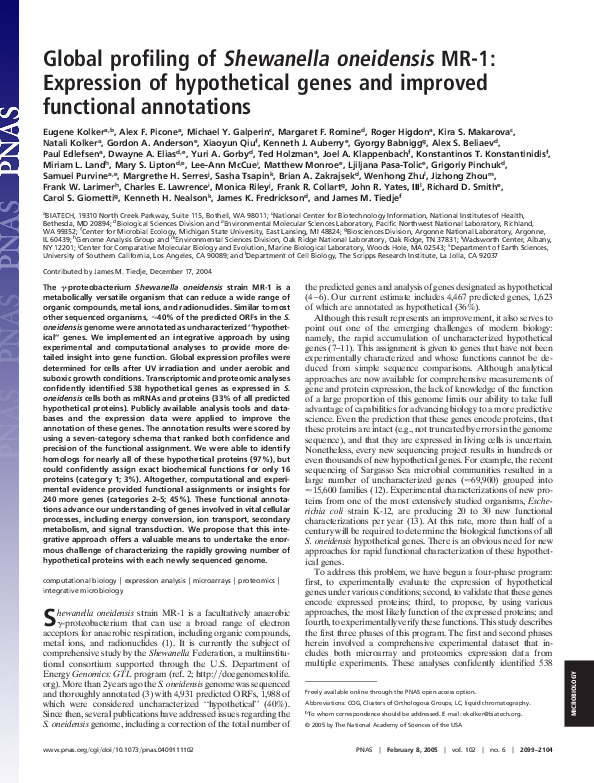 (PDF) Global profiling of Shewanella oneidensis MR-1: Expression of ...