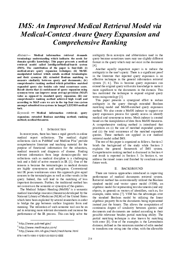 (PDF) IMS: An improved medical retrieval model via medical-context aware query expansion and ...