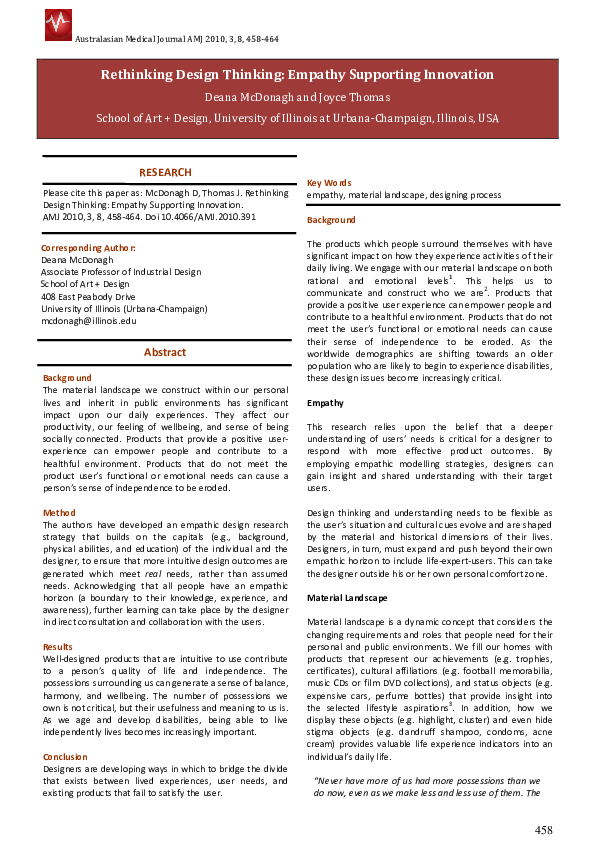 (PDF) Rethinking Design Thinking: Empathy Supporting Innovation