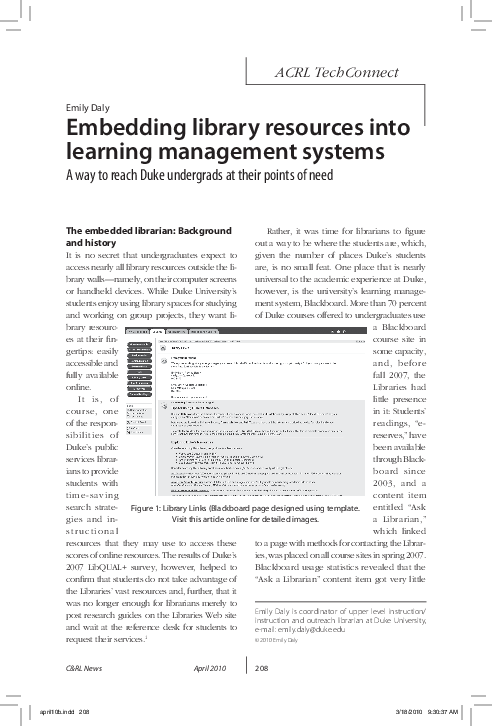 (PDF) Embedding Library Resources in LMS at Duke