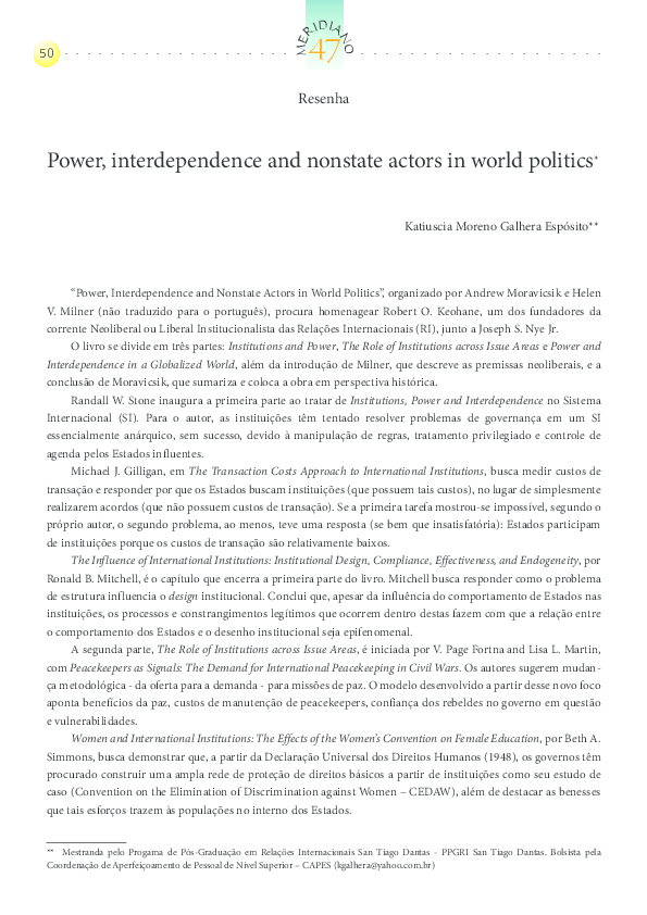 (PDF) Power, Interdependence and Nonstate Actors in World Politics