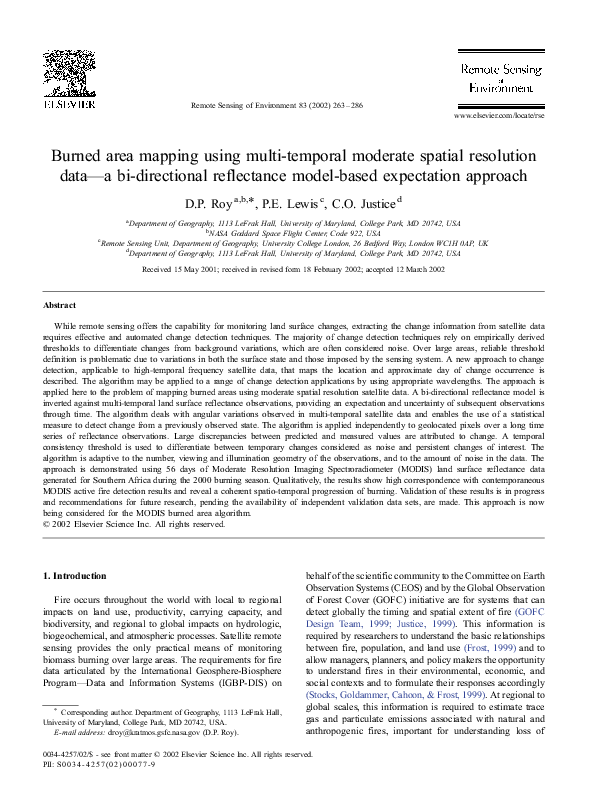 (PDF) Burned area mapping using multi-temporal moderate spatial resolution data - a bi ...