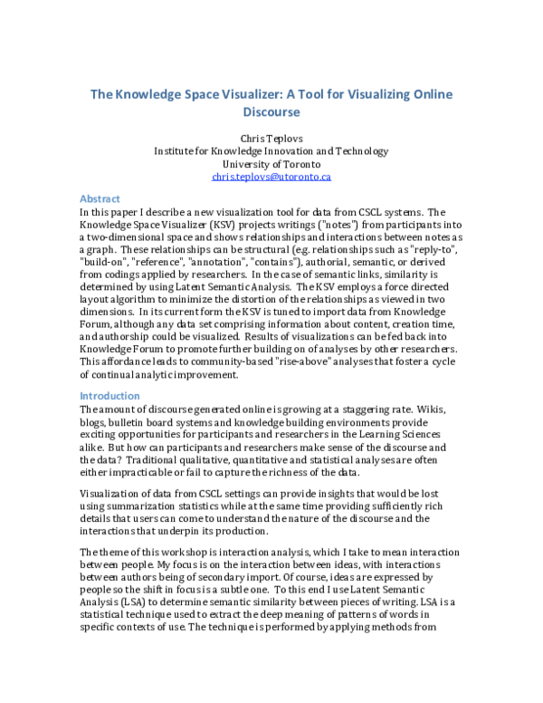 (PDF) The Knowledge Space Visualizer: A tool for visualizing online discourse