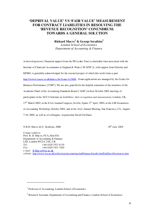 (PDF) 'Deprival Value'vs 'Fair Value'Measurement for Contract ...